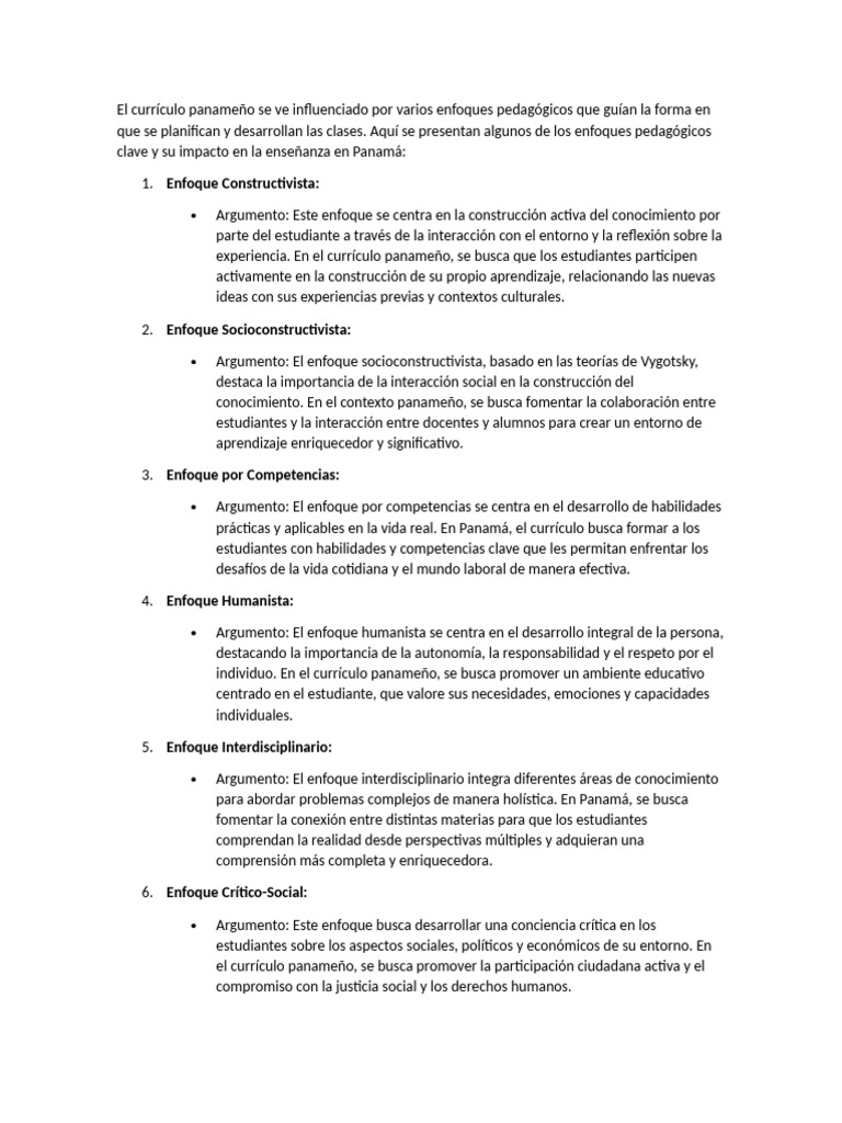 El Currículo Panameño Se Ve Influenciado Por Varios Enfoques ...