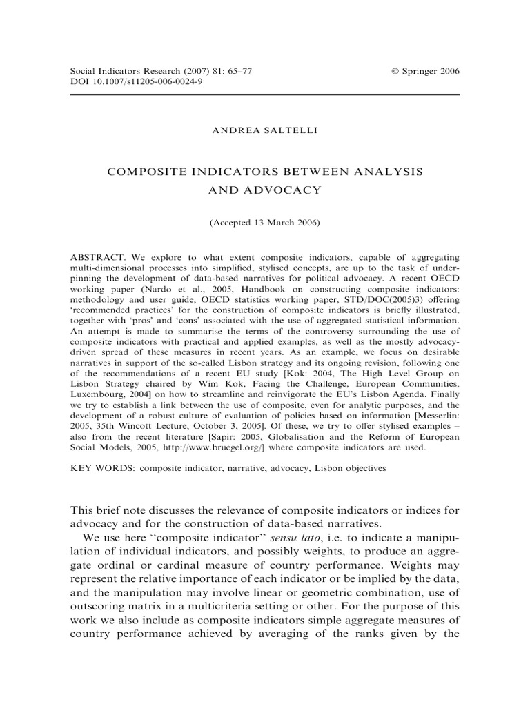 Composite Indicators Between Analysis and Advocacy | PDF | Robust ...