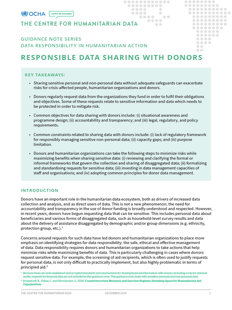Responsible Data Sharing With Donors: The Centre For Humanitarian Data ...