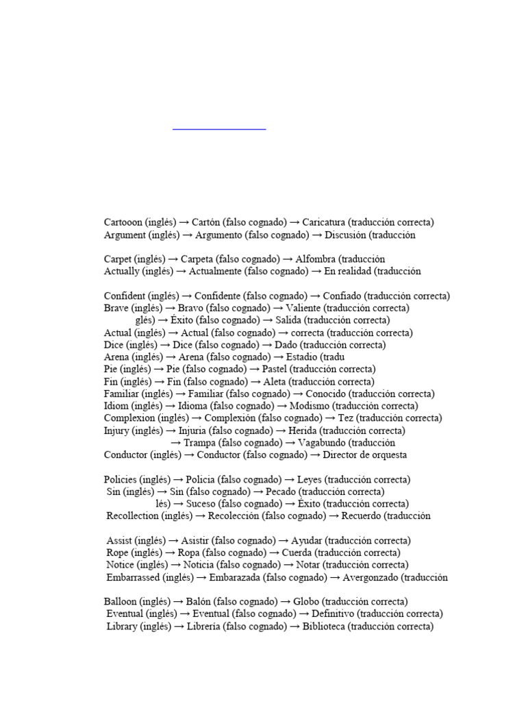 50 Falsos Cognados en Inglés y Español | PDF | Lingüística ...