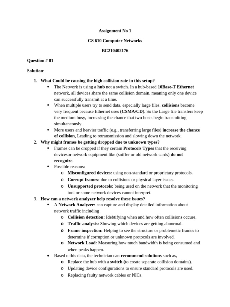 CS 610 Computer Networks Assignment No 1 | PDF | Computer Network | Ethernet