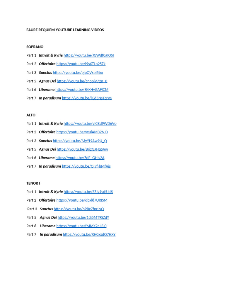 Faure Requiem YouTube Video Guide | PDF