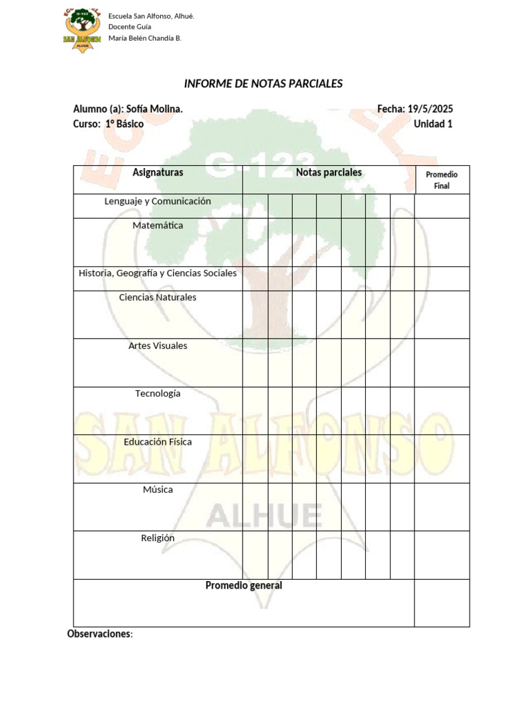 INFORME DE NOTAS PARCIALES | PDF