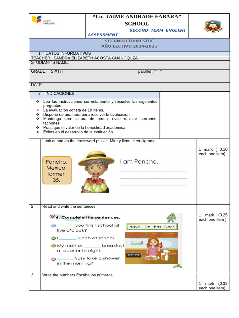 6th 2ND Assessment 2024 2025 | PDF