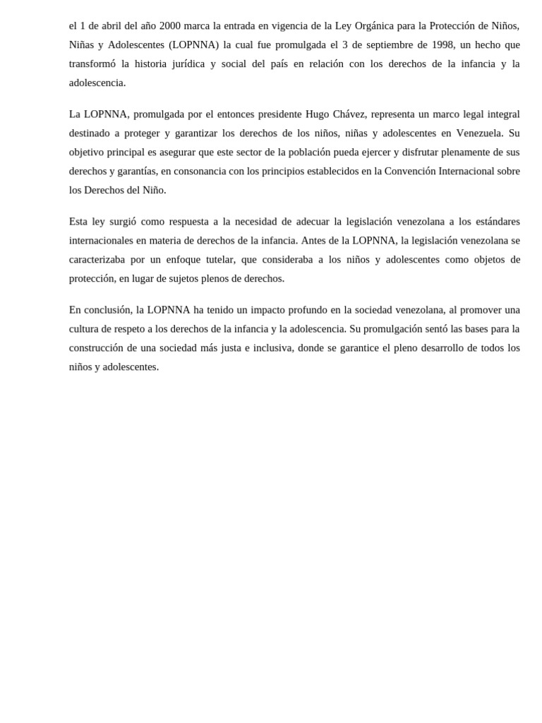 LOPNNA: Ley de Protección Infantil en Venezuela | PDF | Derechos de los ...