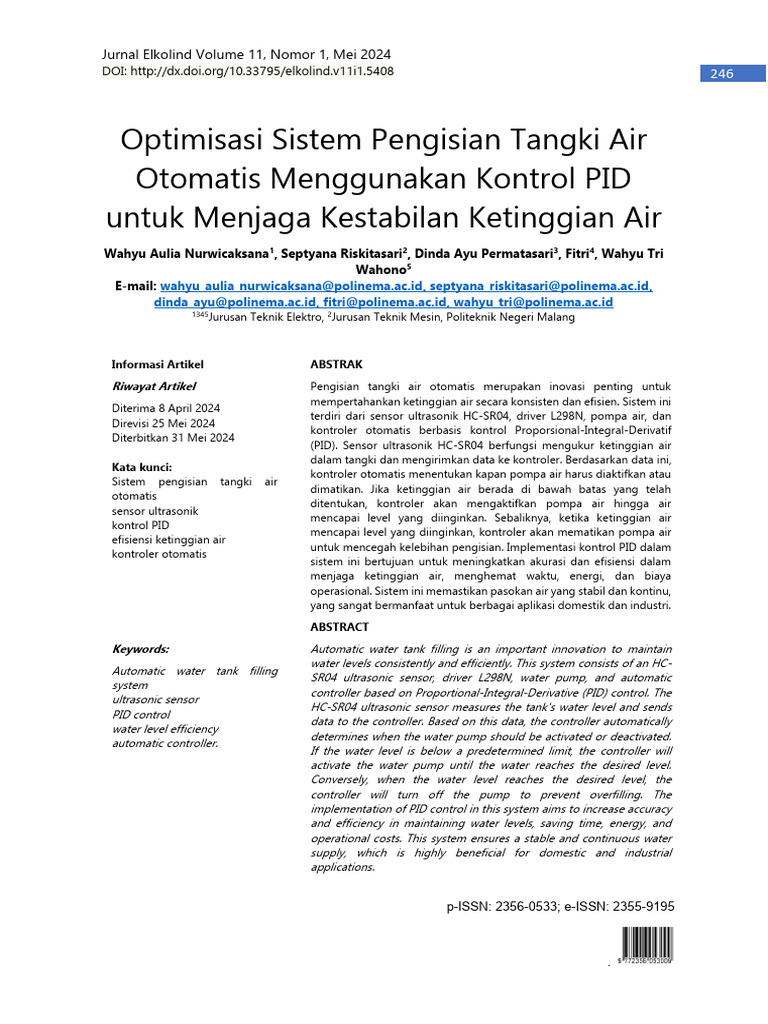 Optimisasi Sistem Pengisian Tangki Air Otomatis Me | PDF