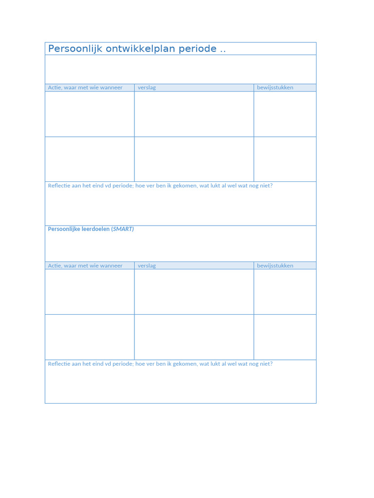 Persoonlijk ontwikkelplan leeg | PDF