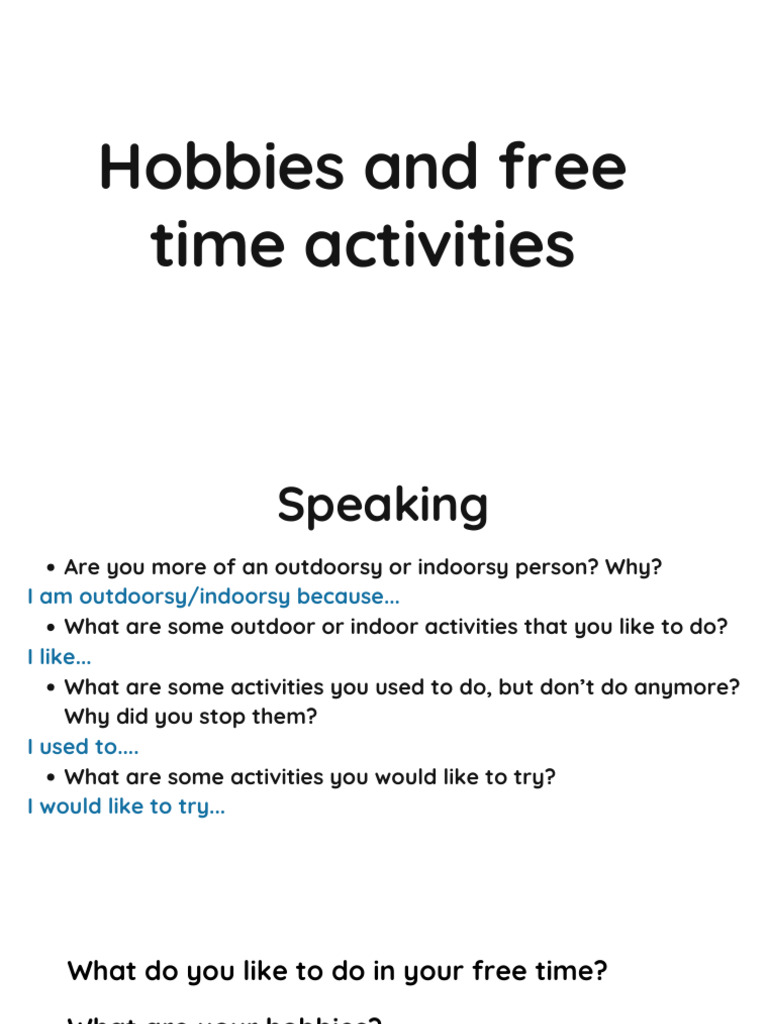 Hobbies and Free Time Activities in The ESL Classroom | PDF
