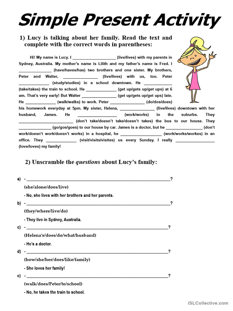 Simple Present Tense Family Activity | PDF