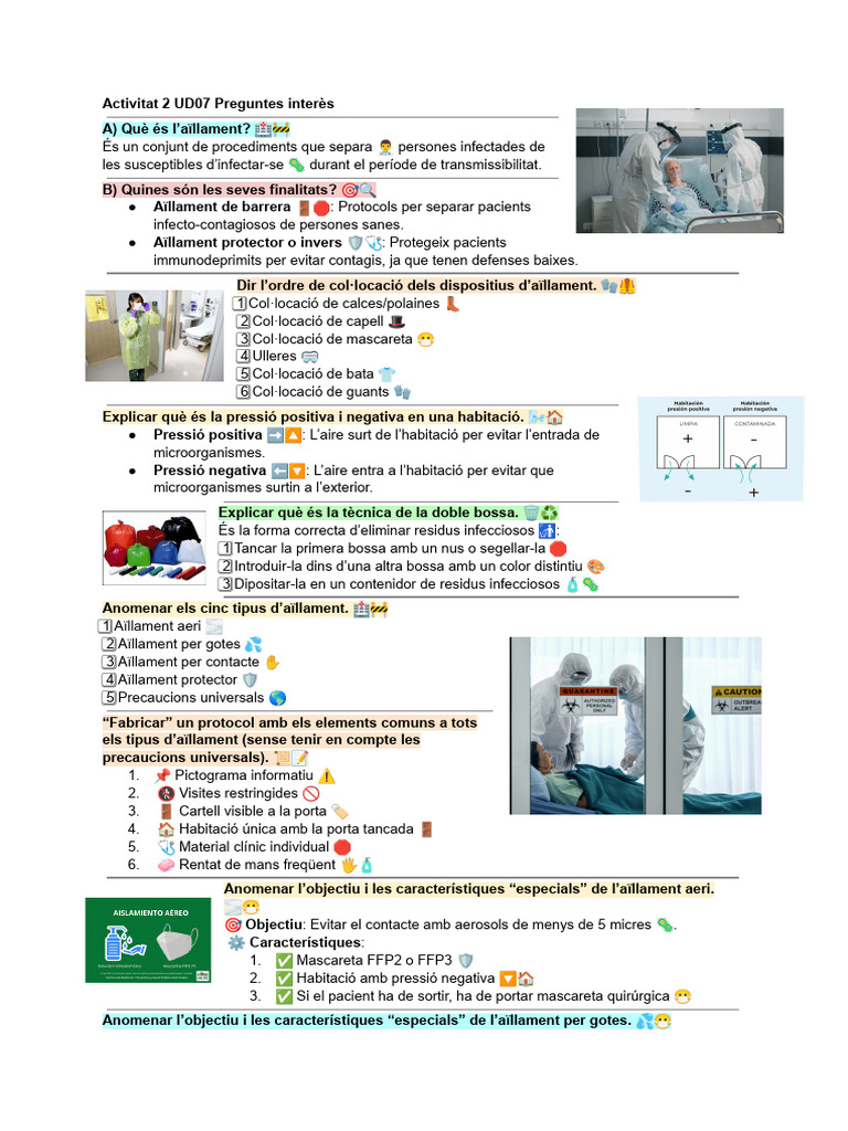 Higiene Hospitalaria, Aislamiento, Catalan, Tcae | PDF