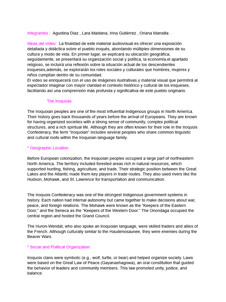 Socioculturales 2 - The Iroquoas | PDF | Iroquois | Iroquoian Peoples