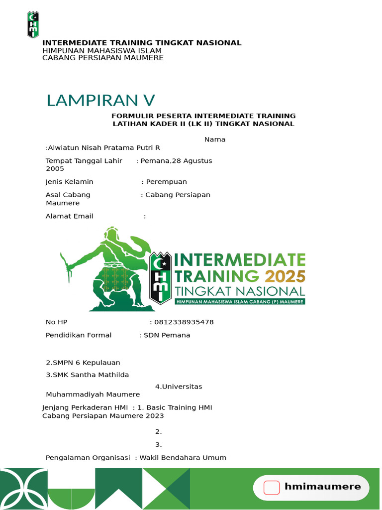FORMULIR LK 2 HMI MAUMERE 2025 | PDF