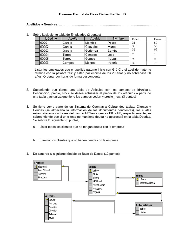 Examen Parcial BaseDatos II Sec B | PDF