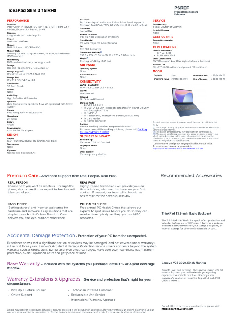Caracteristicas de Lenovo Ideapad | PDF | Consumer Electronics | Computer Architecture