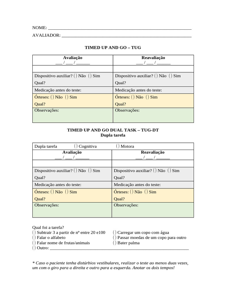 Avaliação Timed Up and Go (TUG) | PDF