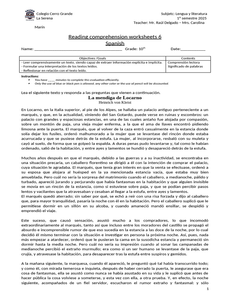 Guía Comprensión Lectora 6 II Medio | PDF