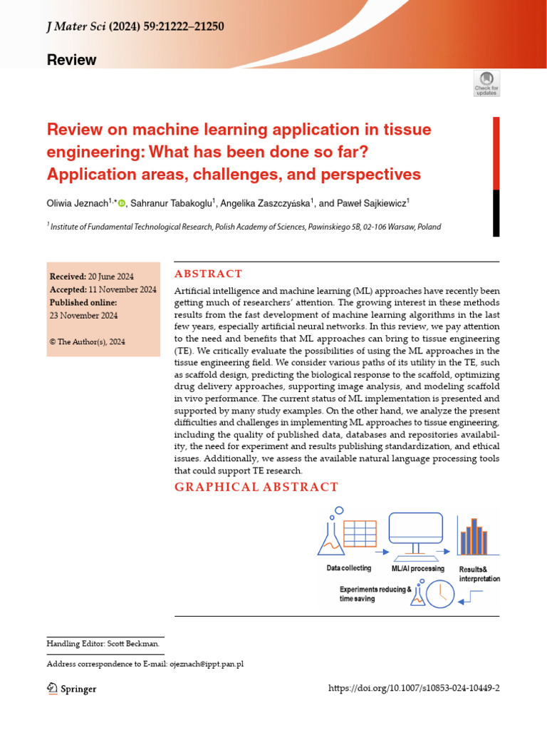 Review On Machine Learning Application in Tissue Engineering - What Has Been Done So Far ...