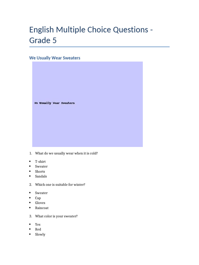 English Grade5 Questions With Images | PDF
