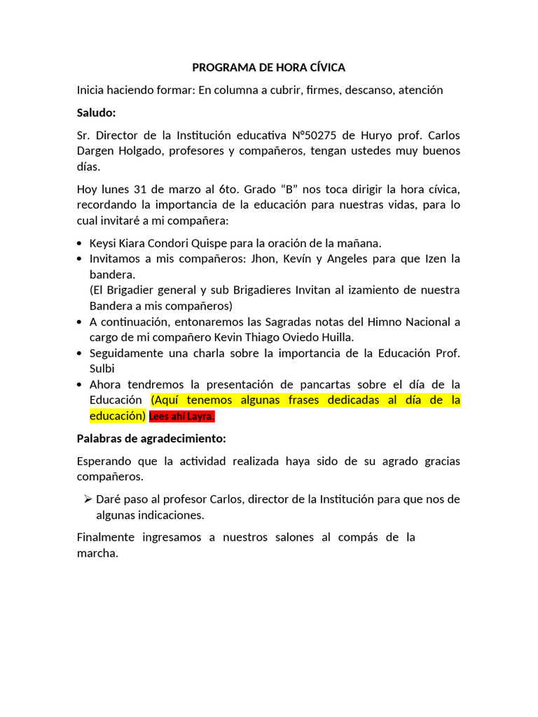 Programa de Hora Cívica | PDF