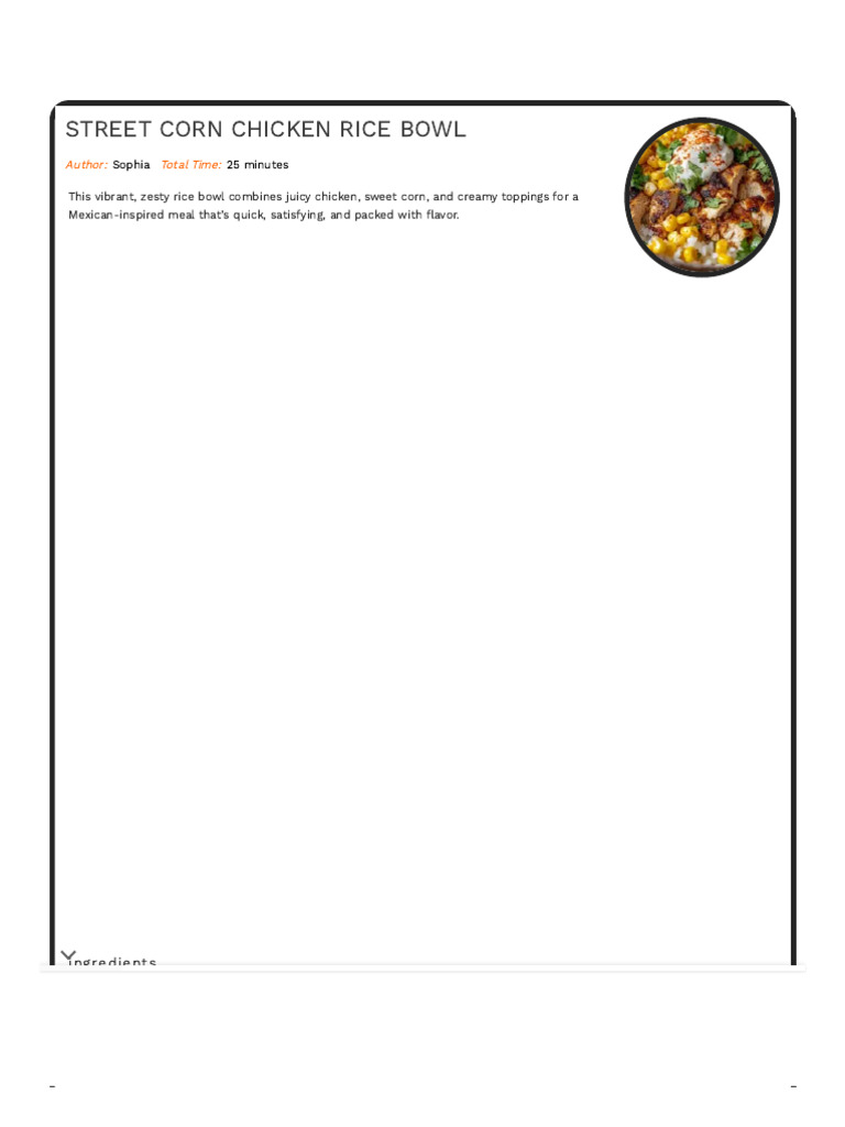 Street Corn Chicken Rice Bowl Recipe | PDF