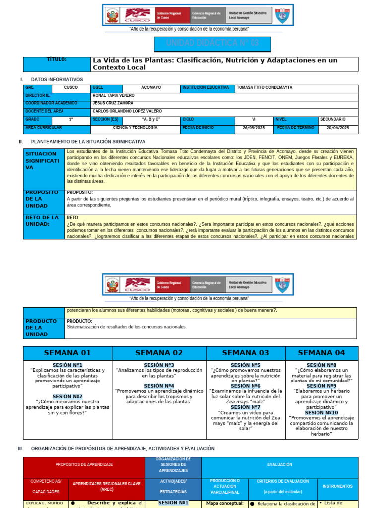 Esquema de Unidad Didáctica 2025 | PDF | Evaluación | Aprendizaje