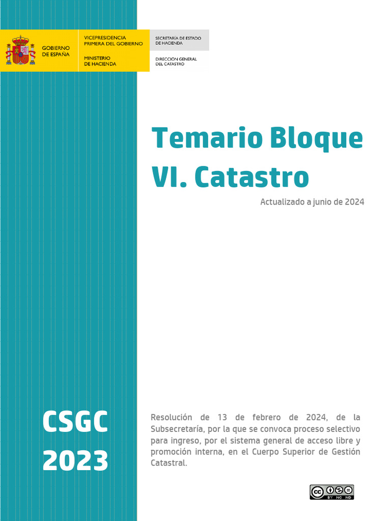 Temario Bloque VI. Catastro - Proceso Selectivo Acceso CSGC (OEP 2023) | PDF | Impuestos ...