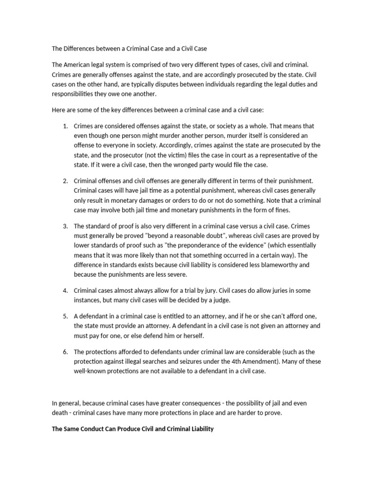 The Differences Between A Criminal Case and A Civil Case | PDF | Burden ...