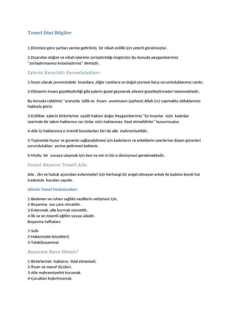 Temel Dini Bilgiler | PDF