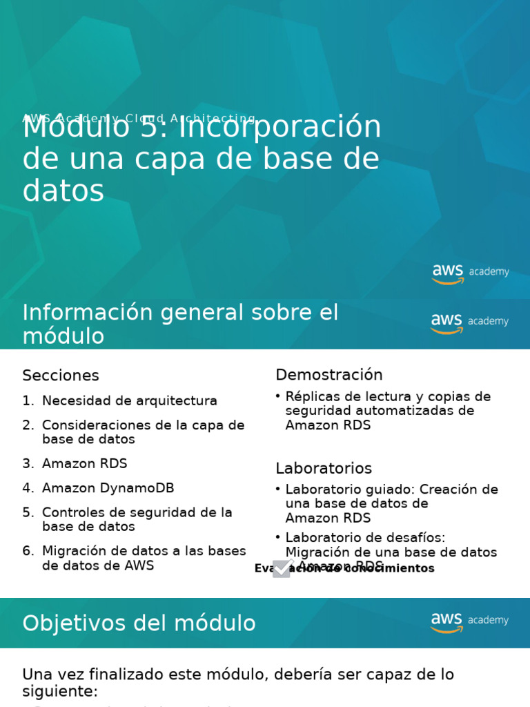 AWSAcademyCloudArchitecting Módulo 05 | PDF | Mi sql | Modelo relacional