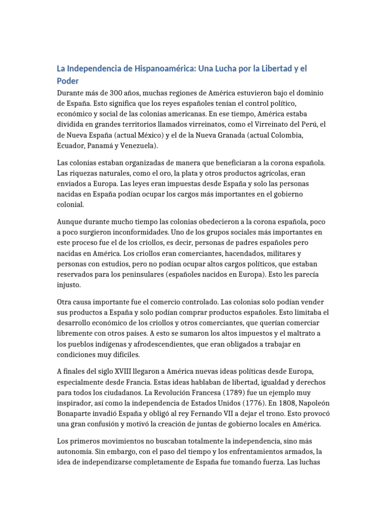 Taller Independencia Hispanoamerica Grado8 Con Sopa de Letras | PDF ...