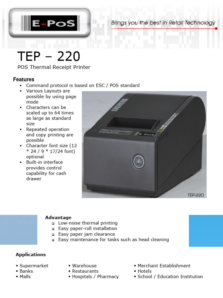 E Pos Tep 220 Thermal Printer Brochure | PDF