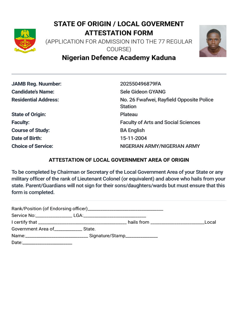 SG GYANG - NDA 77 Regular Course Attestation Form | PDF