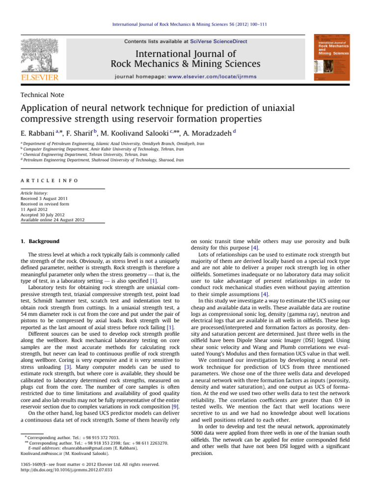 Rabbani, E, Sharif, F, Koolivand Salooki, M and Moradzadeh, A 2012 Application of neural | PDF ...