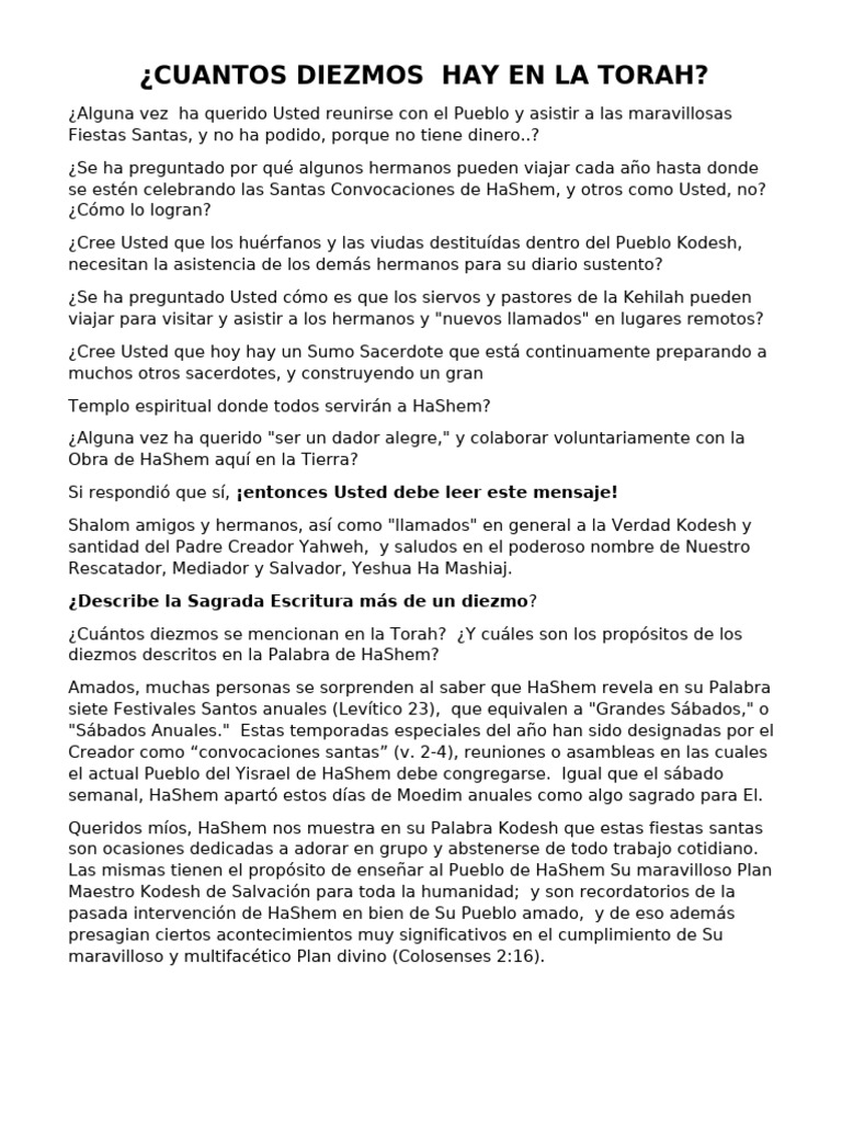 Cuantos Diezmos Hay en La Torah | PDF | Diezmo | Sacerdote