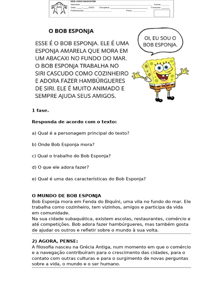 Vida e Filosofia de Bob Esponja | PDF