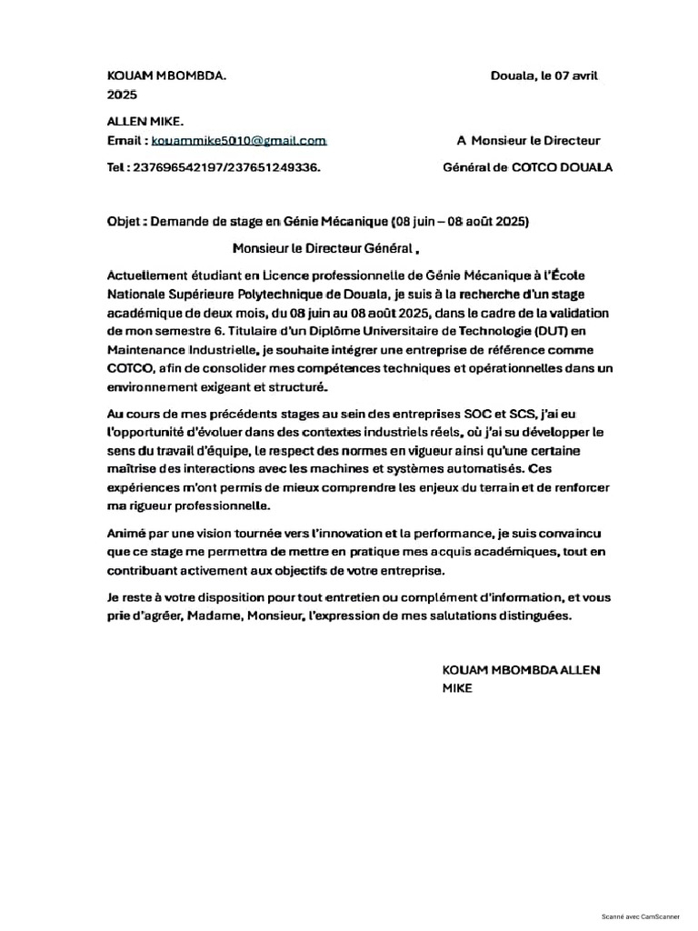 DEMANDE DE STAGE | PDF