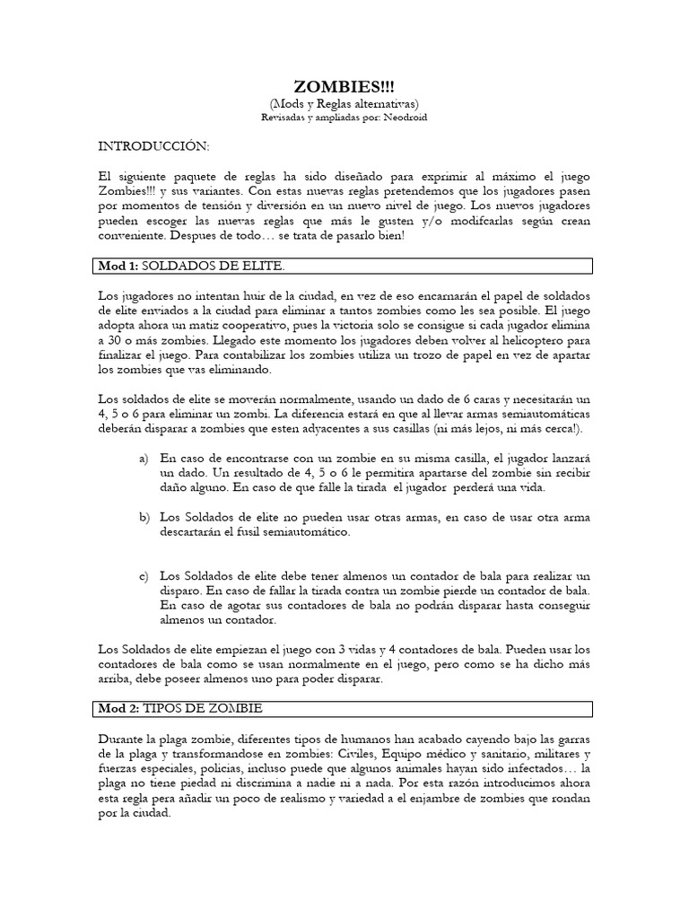 Zombies!!! Rules-Alternate (Spanish) | PDF | Estación de servicio