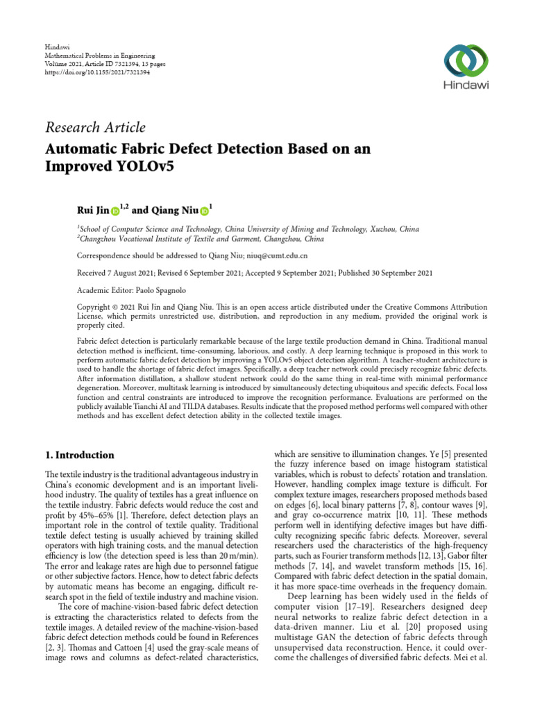 Automatic Fabric Defect Detection Based YOLO5 | PDF | Receiver Operating Characteristic ...