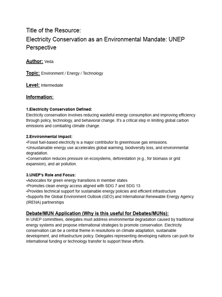 Electricity Conservation: UNEP Insights | PDF