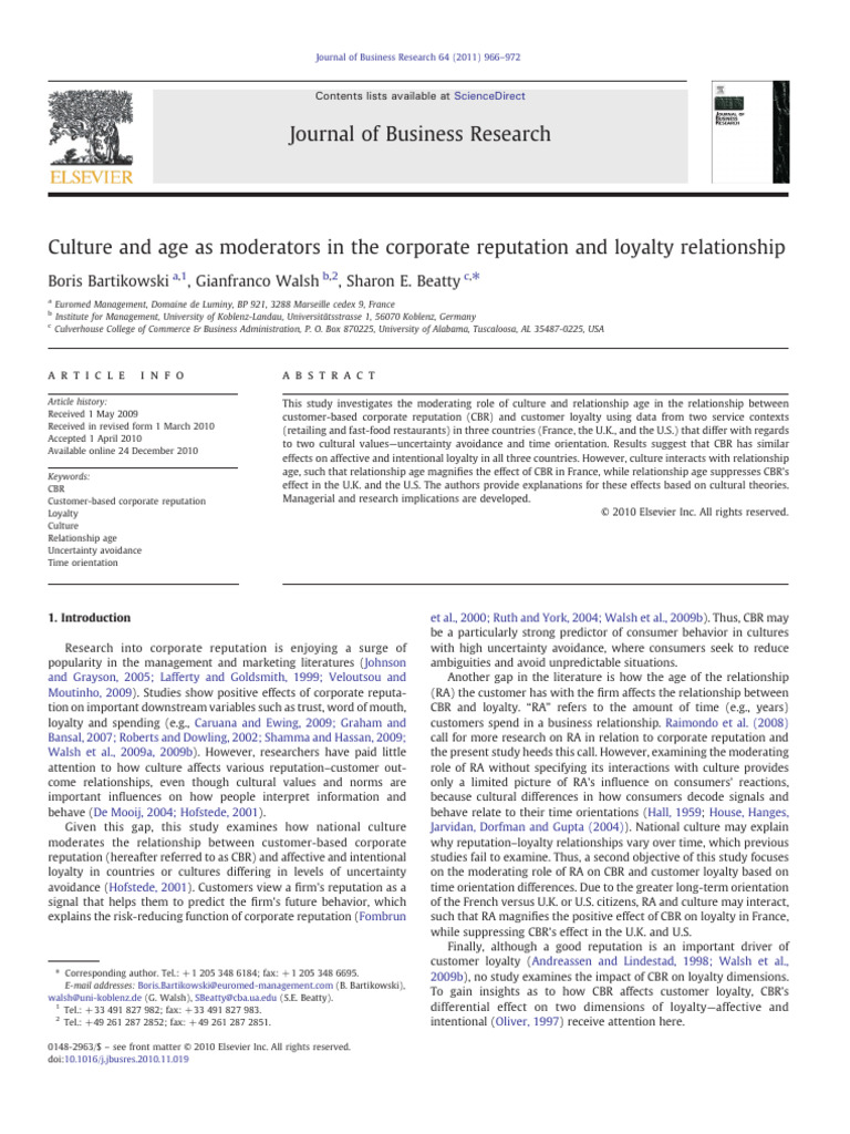 Culture and age as moderators in the corporate reputation and loyalty ...