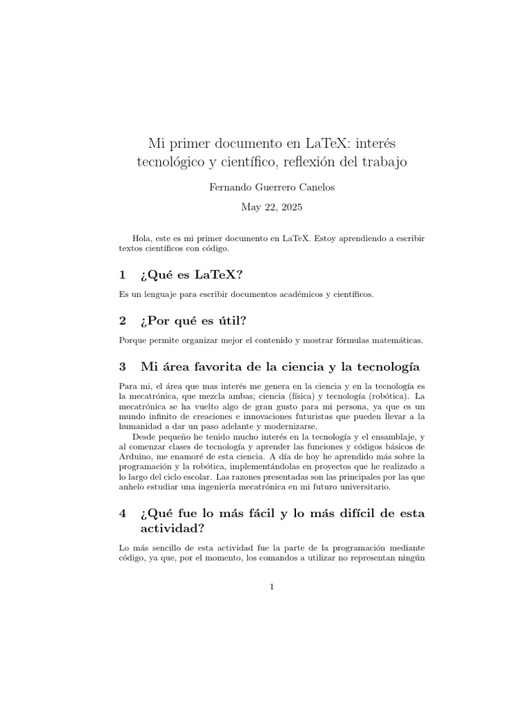 Mi Primer Documento en Latex: Inter Es Tecnol Ogico Y Cient Ifico, Reflexi On Del Trabajo | PDF ...