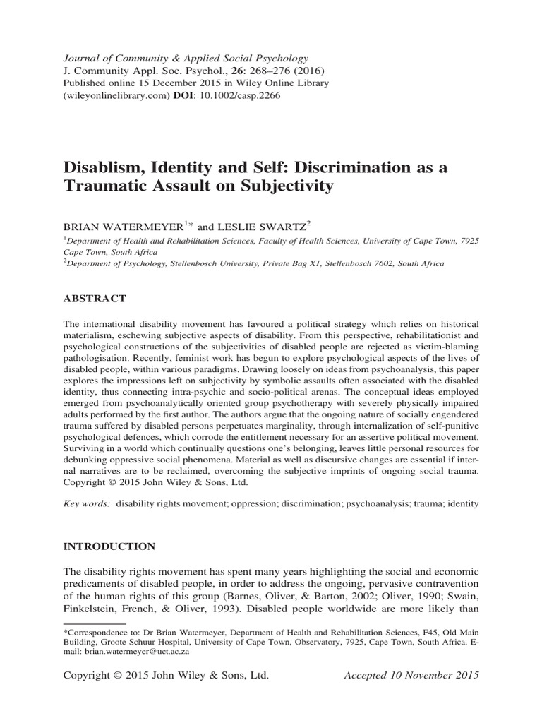 Disabilism, Identity and Self Discrimination | PDF | Psychological ...