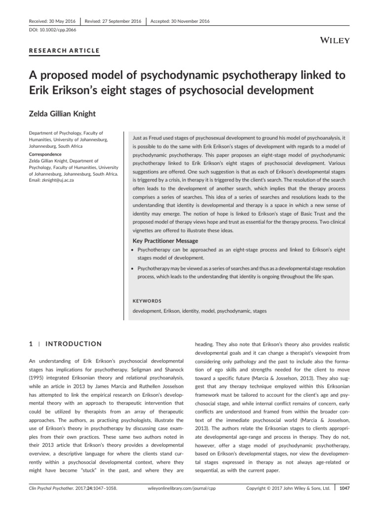 Psychodynamic Therapy and Erikson's Stages | PDF | Psychotherapy ...