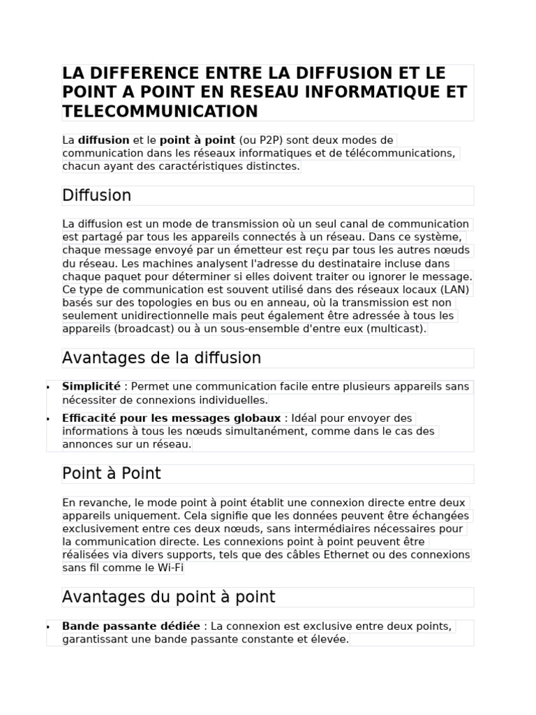 Diffusion vs Point à Point en Réseau | PDF | Commutation de paquets ...