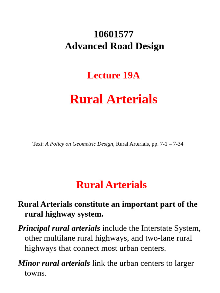 Rural Arterials CH 10 WK 10 Lect 19A | PDF | Traffic | Lane