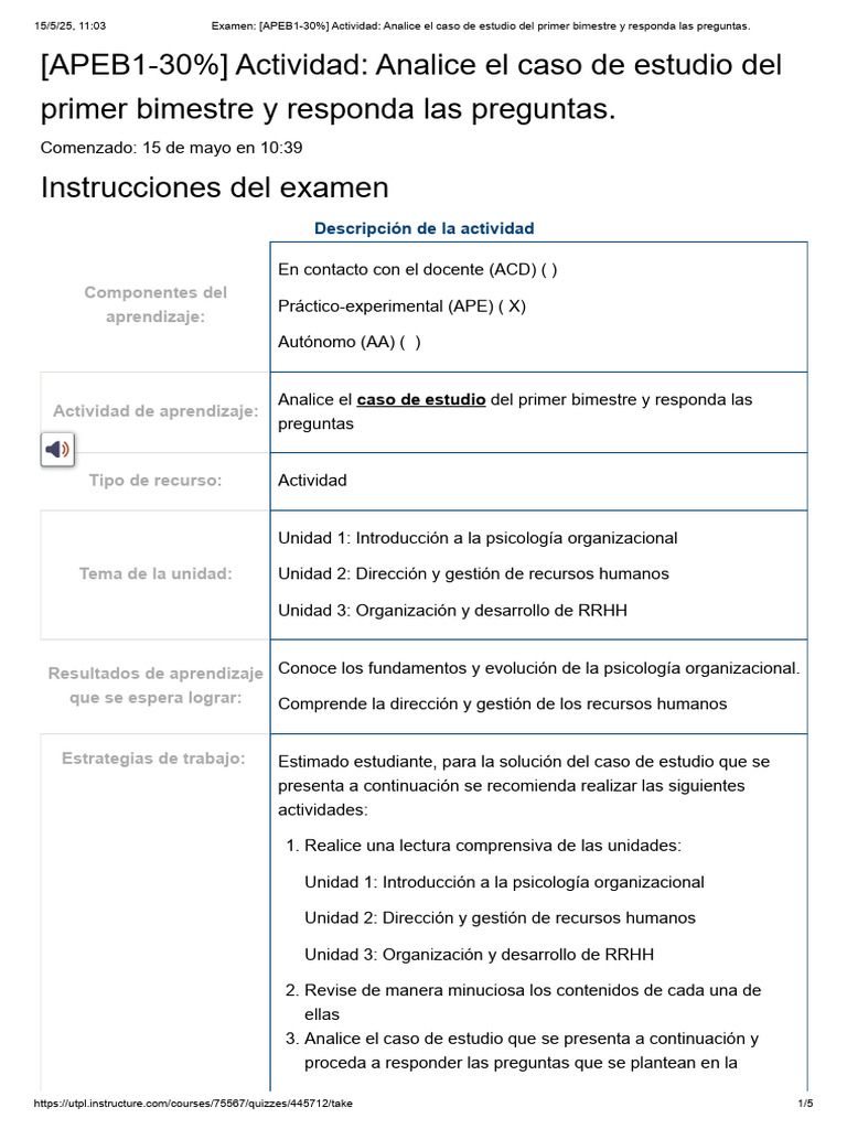 Examen - (APEB1-30%) Actividad - Analice El Caso de Estudio Del Primer Bimestre y Responda Las ...