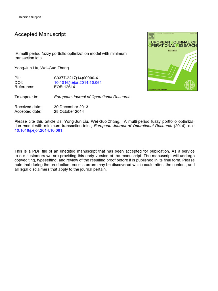 A Multi-Period Fuzzy Portfolio Optimization Model With Minimum Transaction Lots | PDF ...