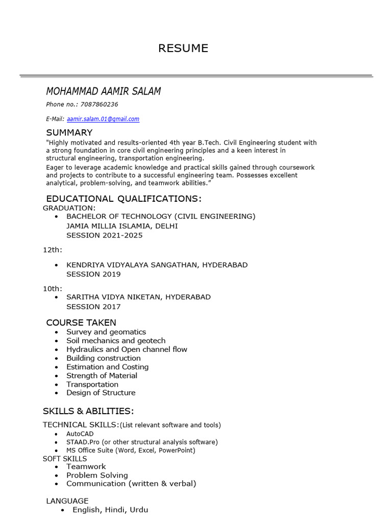 Resume: Mohammad Aamir Salam | PDF