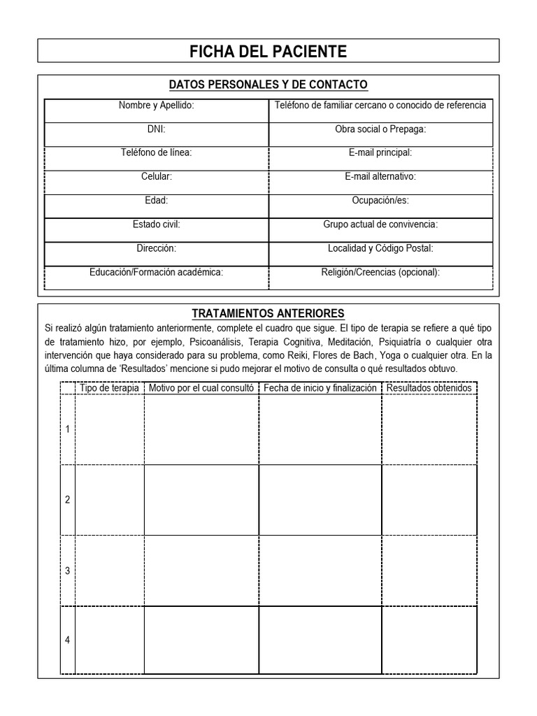 FICHA DEL PACIENTE (Nueva Versión, Con Agregados) | PDF | Medicamentos ...