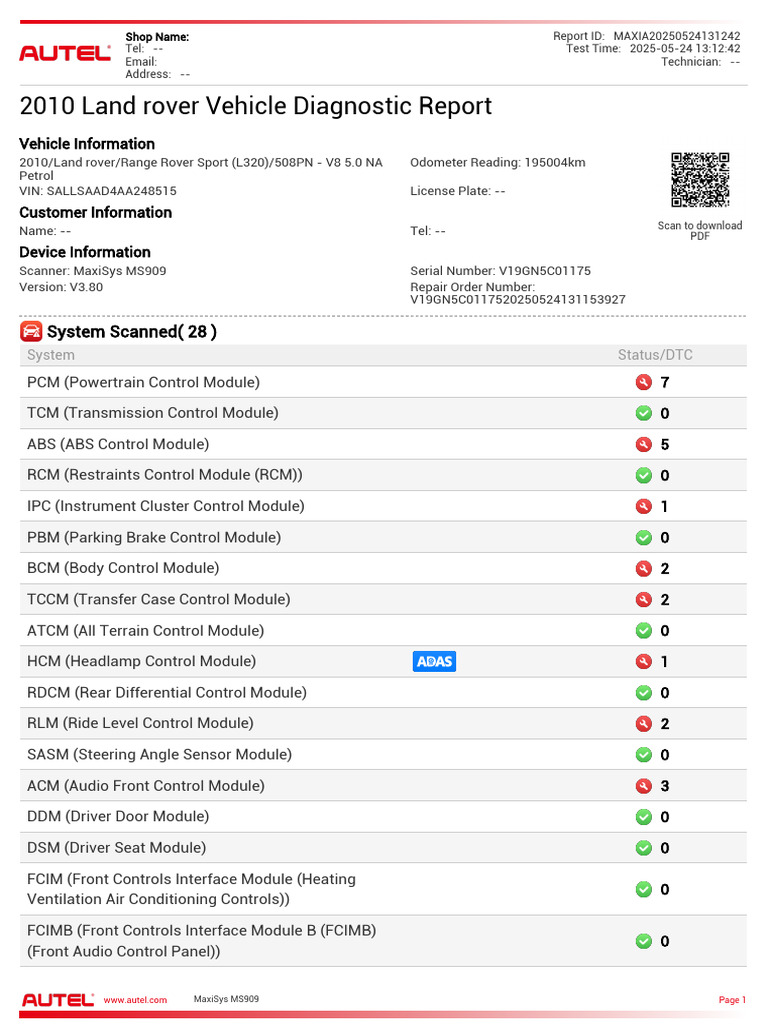 2010 Land Rover Vehicle Diagnostic Report - SALLSAAD4AA248515 ...